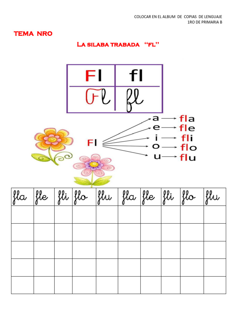 TEMA NRO LA Silaba Trabada Fla Fle Fli Flo Flu IMPRIMIR | PDF | Ajedrez