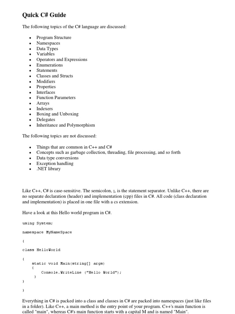 Quick C# Guide - Aisha Ikram | PDF | Parameter (Computer Programming ...