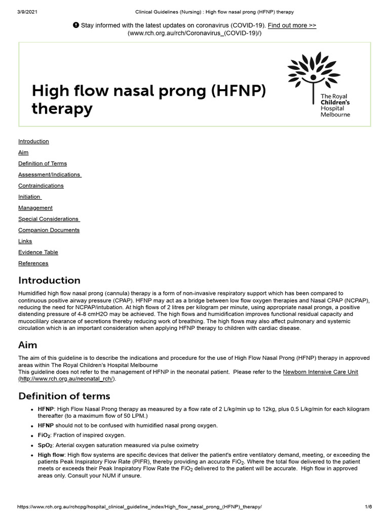 High Flow Nasal Prong Therapy Guidelines | PDF | Clinical Medicine ...