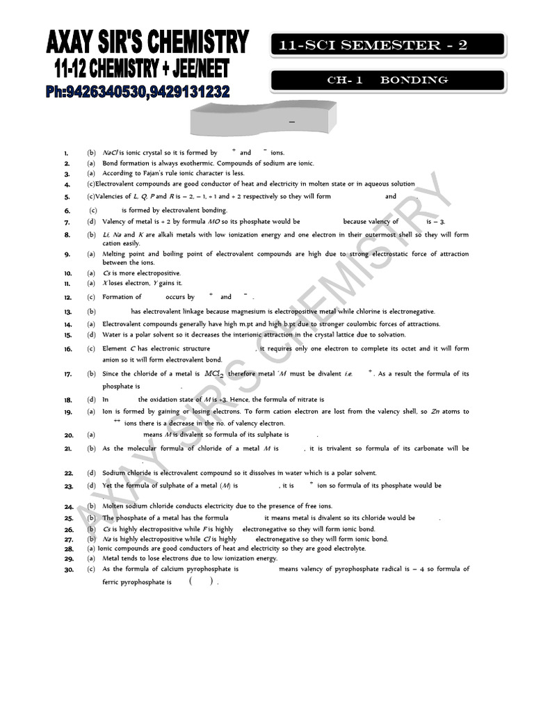 Sem - 2 CH - 1 Jee - 1 Solution TEA | PDF | Ion | Ionic Bonding