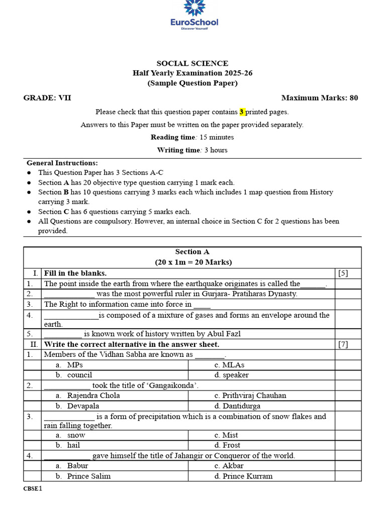 SSC - Practice Paper 3 | PDF | Mountains | Earth Sciences