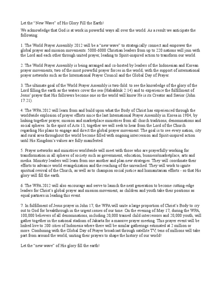 Global Prayer Assembly Unites Christians | PDF | Intercession | Prayer