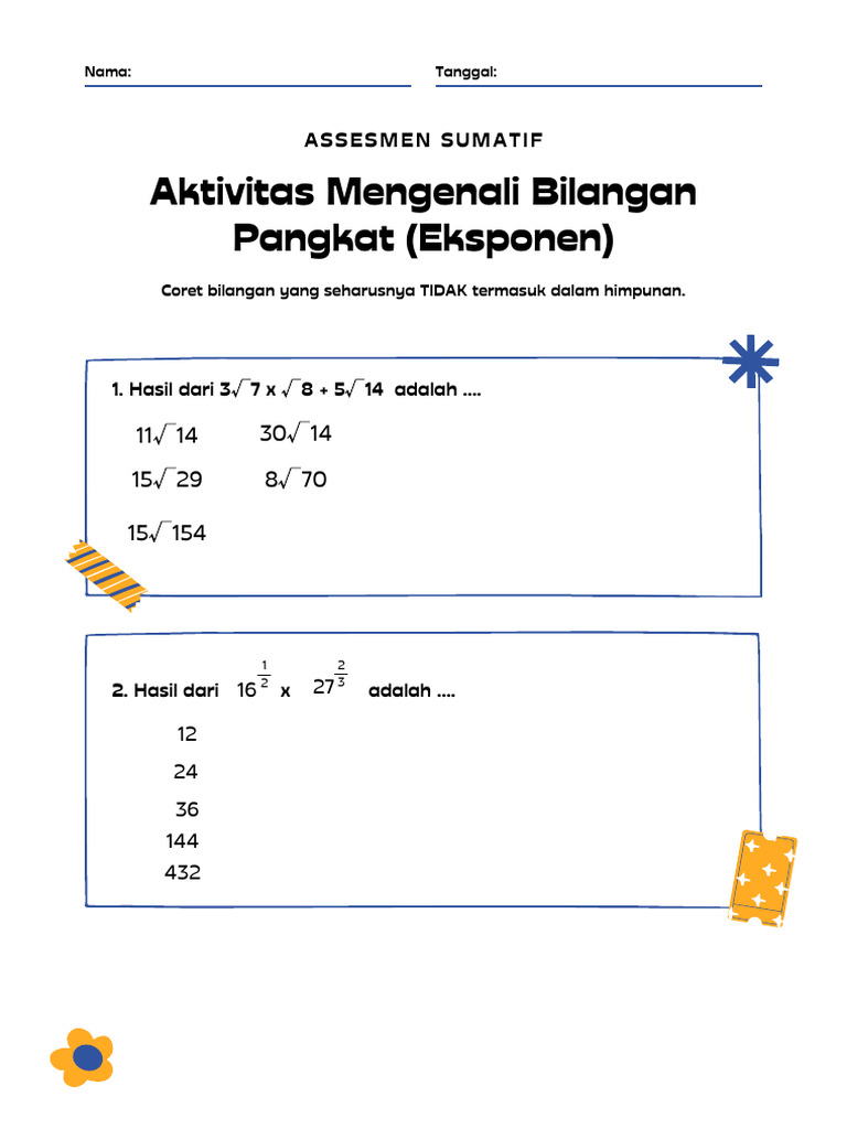 Biru Dan Kuning Scrapbook Aljabar Lembar Kerja | PDF