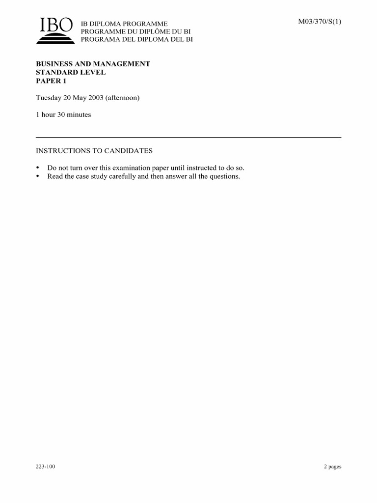 Business and Management Paper 1 SL | PDF