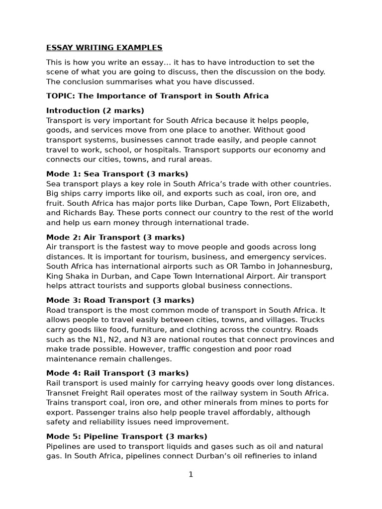 Geography Grade 8 Essays | PDF | Transport | Port