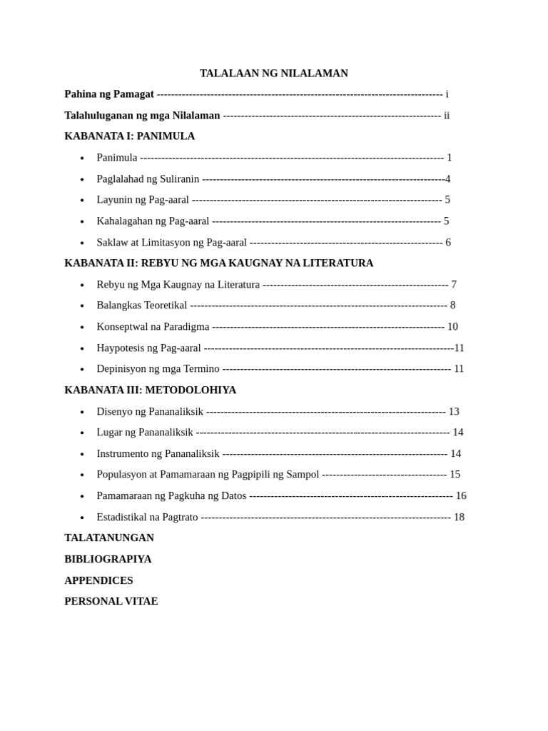 Talaan NG Nilalaman para Sa Pananaliksik Copy Villon | PDF