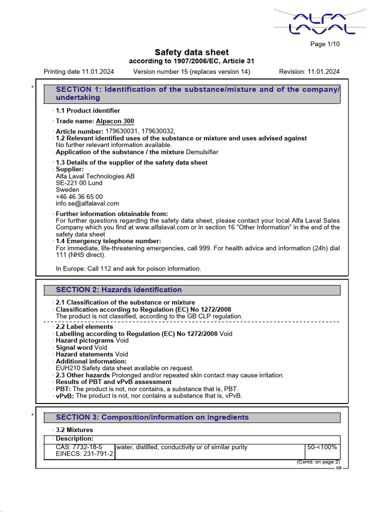 Alpacon 300 Safety Data Sheet | PDF | Dangerous Goods | Occupational ...
