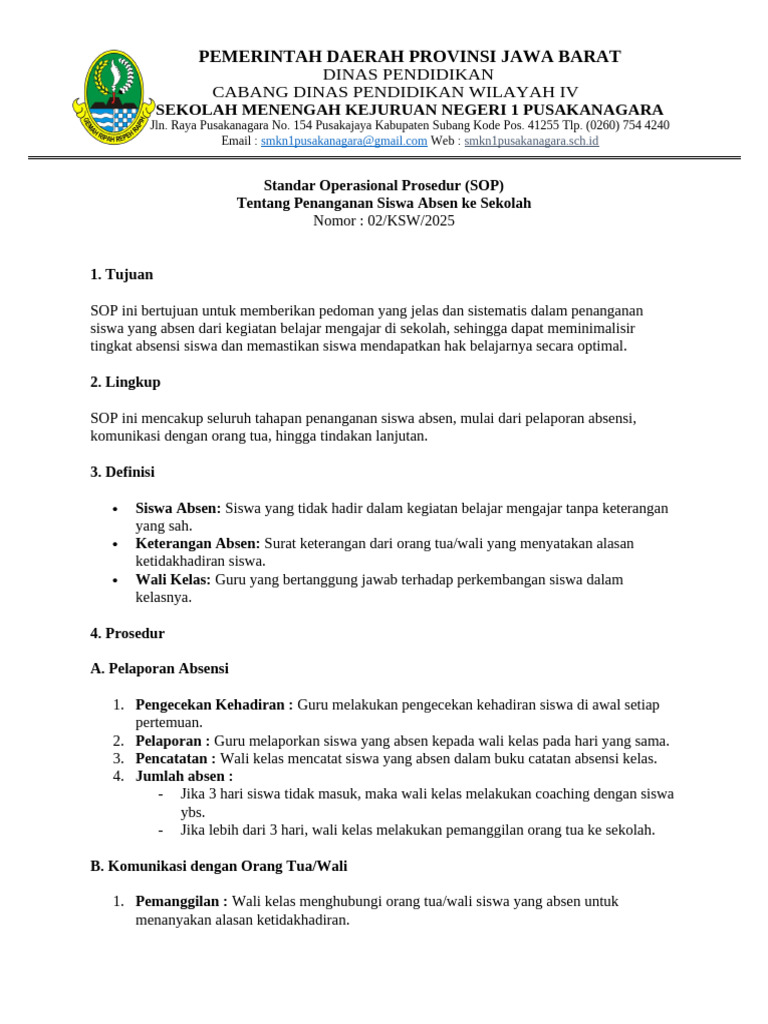 SOP Penanganan Siswa Absen Sekolah | PDF
