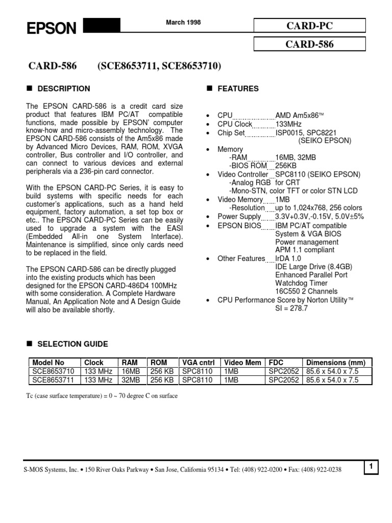 586 Card Datasheet | PDF | Personal Computers | Bios