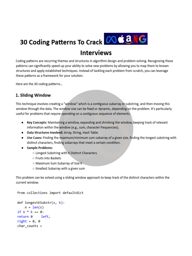 30 Coding patterns to crack any MAANG interview | PDF | Computer Programming | Algorithms