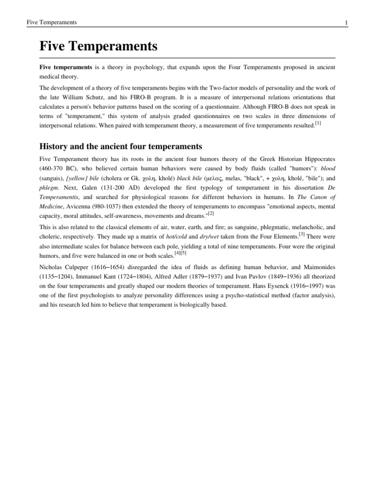 Five Temperament | Psychological Theories | Behavioural Sciences