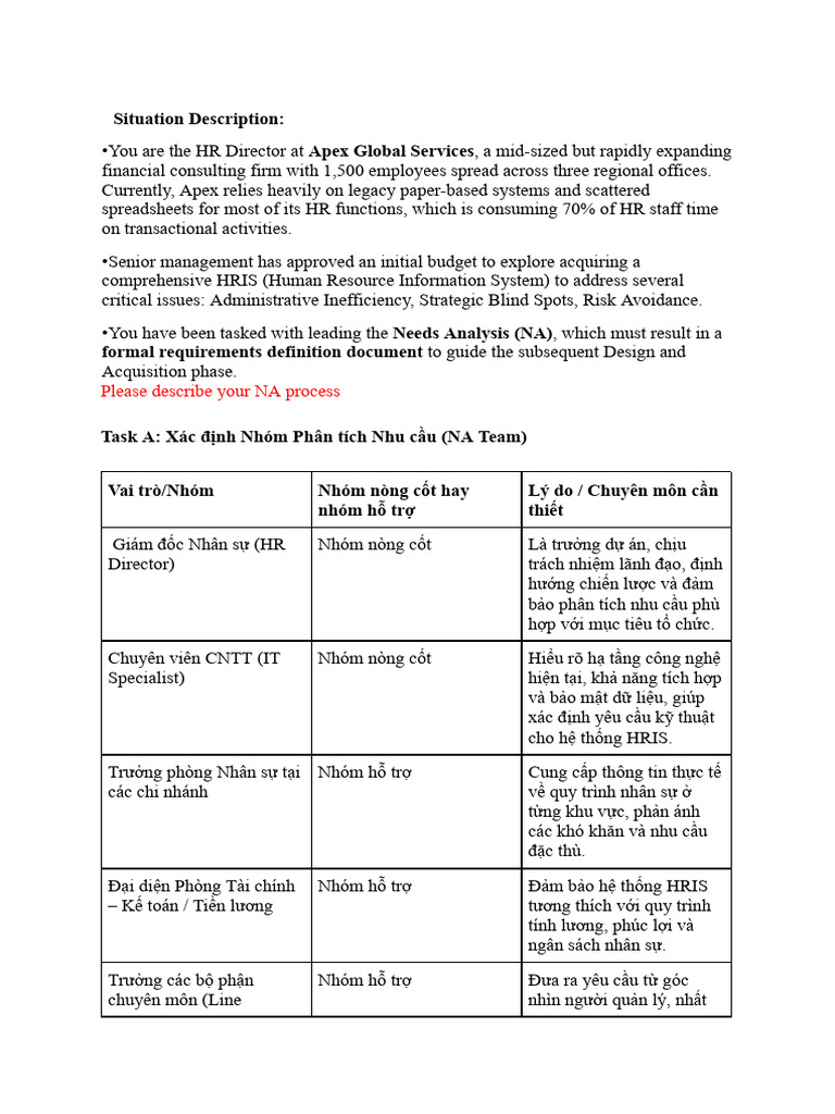 HRIS Needs Analysis - Nhóm 7 | PDF