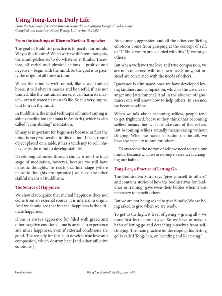 Tong-Len in Daily Life | PDF | Meditation | Religious Behaviour And ...