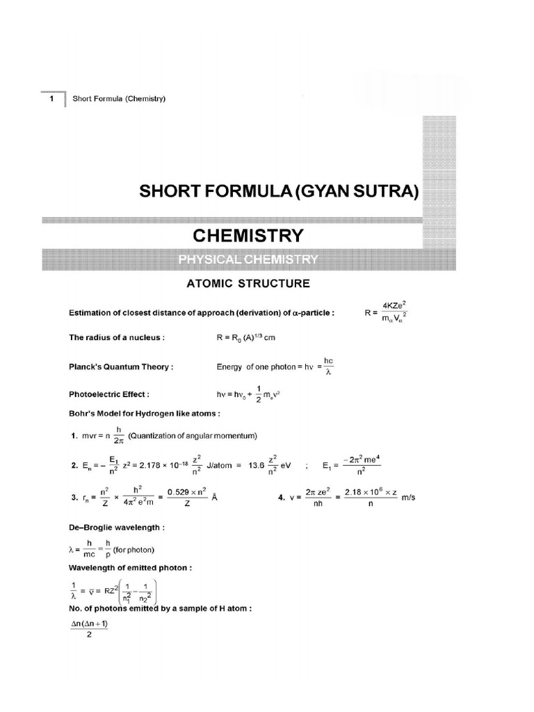 Chemistry - Formula Book | PDF