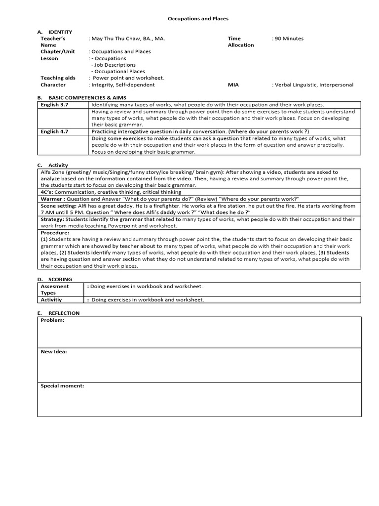 Lesson Plan May Thu October Fall 2025 | PDF | Learning | Communication