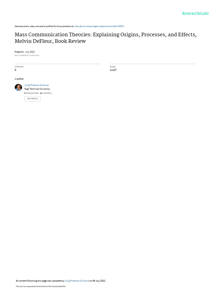 Melvin de Fleur Book Review Mass Communication Theories | PDF | News ...