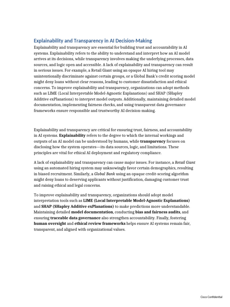 Explainability and Transparency in AI Decision Making | PDF ...