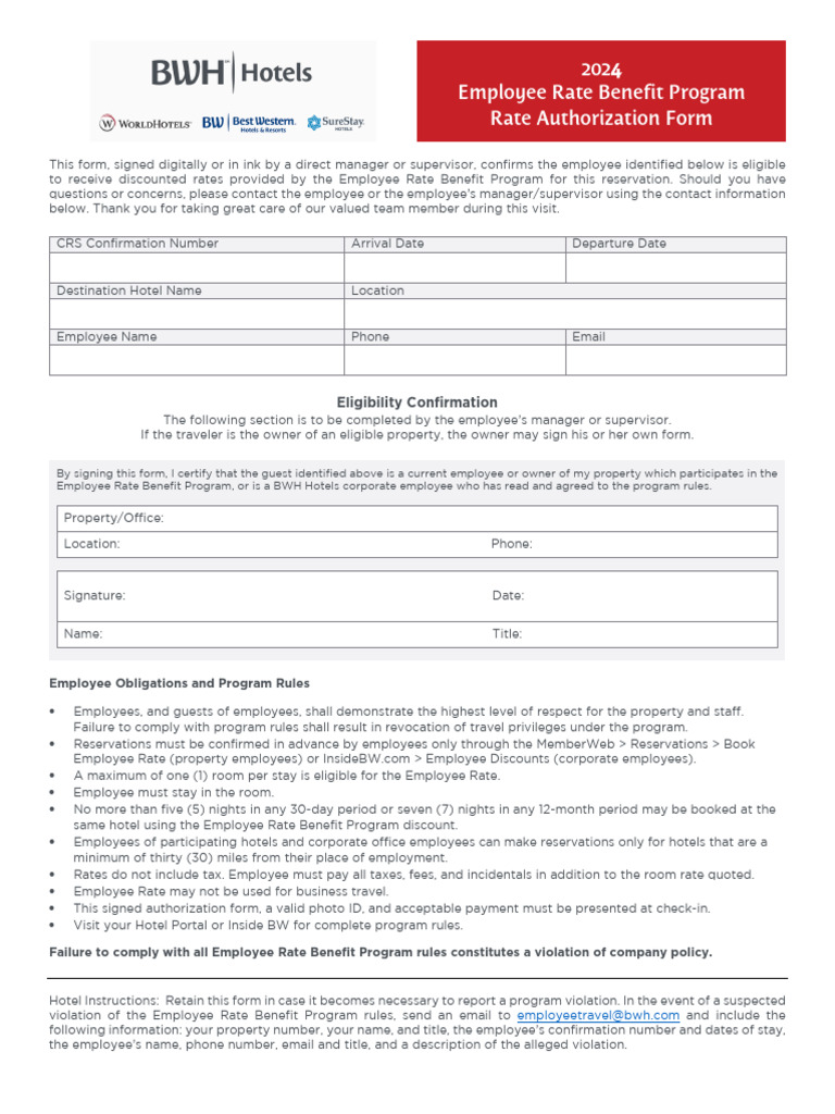 Employee Rate Benefit Program Form | PDF