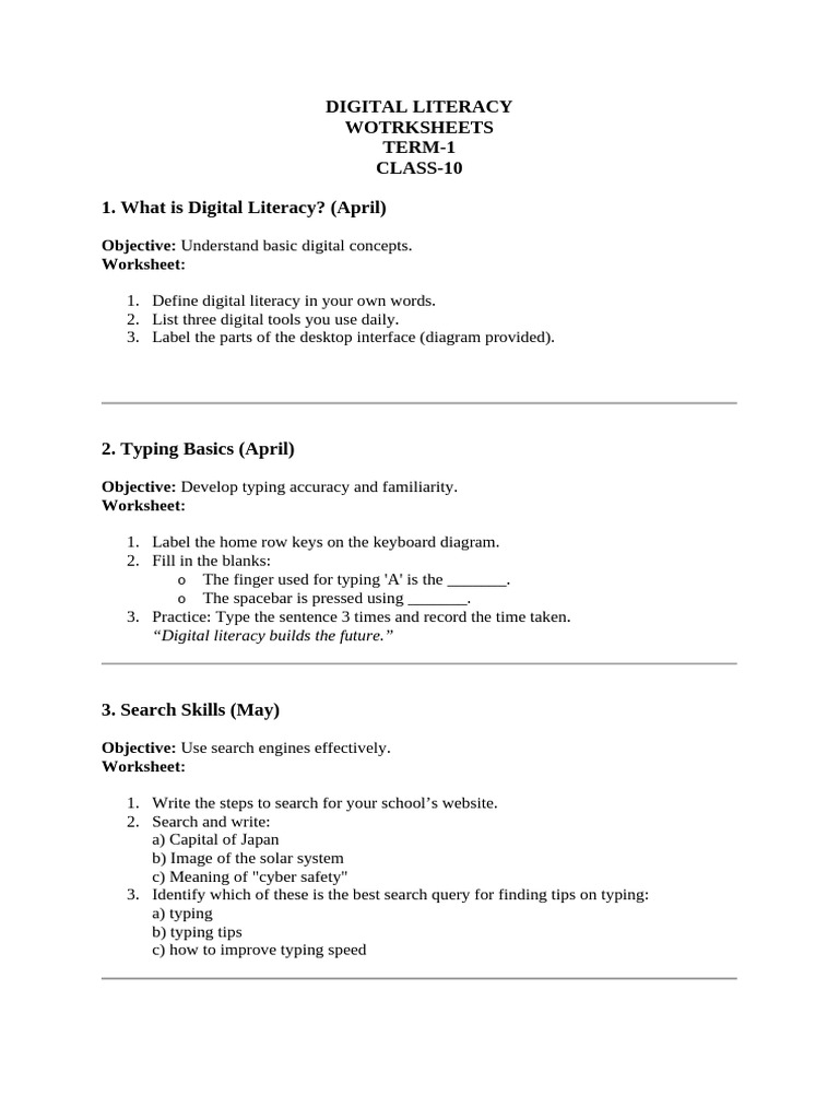Worksheets of Class 10 Digital Litercacy | PDF | Computer Virus | Computing