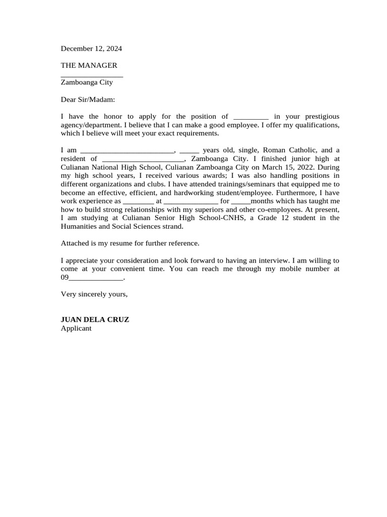 Sample Application Letter | PDF