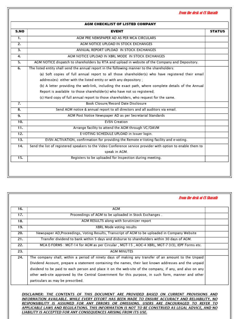 AGM Checklist 1753902170 | PDF | Dividend | Corporations