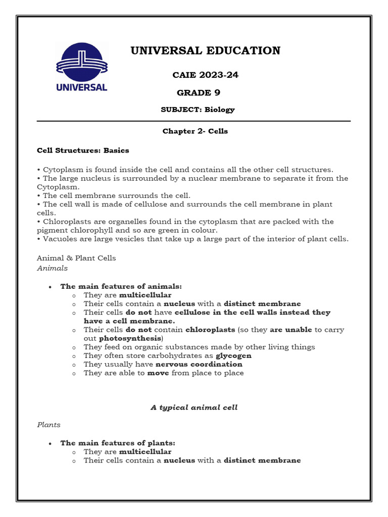Unit 2 - Cells - Intrasite Notes | PDF | Bacteria | Cell (Biology)