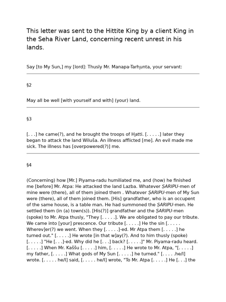Manapa Tarhunta Letter | PDF