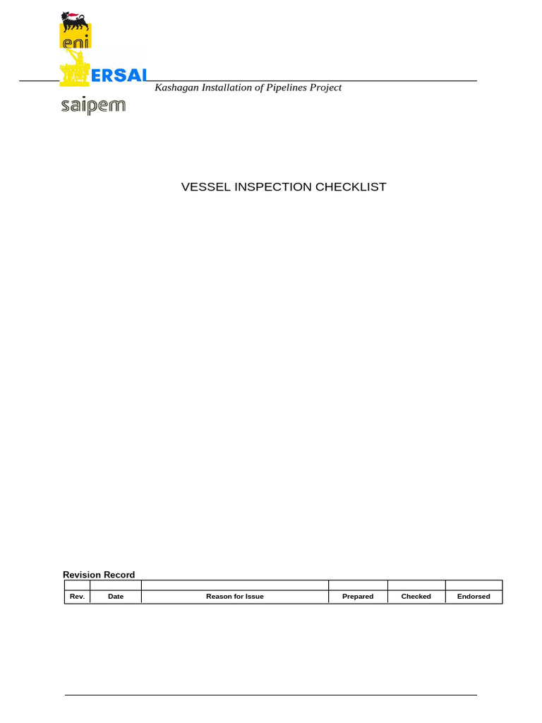 Kashagan Pipeline Vessel Inspection Checklist | PDF | Crane (Machine ...