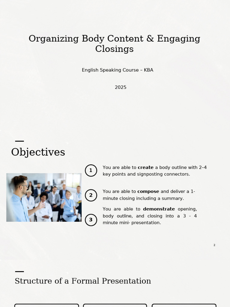Organizing Content and Closing in A Formal Presentation | PDF ...