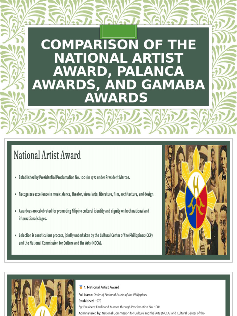 Comparison of National Artist Awards, Palanca Awards | PDF
