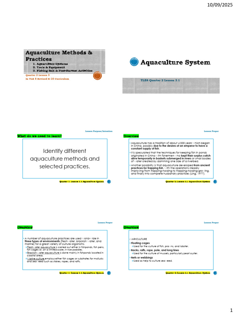 TLE8 Q2.3 Aquaculture Methods Practices | PDF | Aquaculture | Seaweed