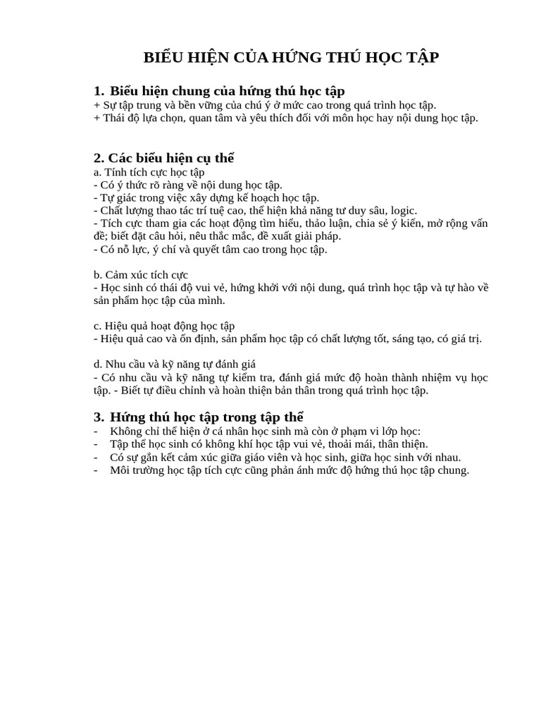 Biểu Hiện Chung Của Hứng Thú Học Tập | PDF