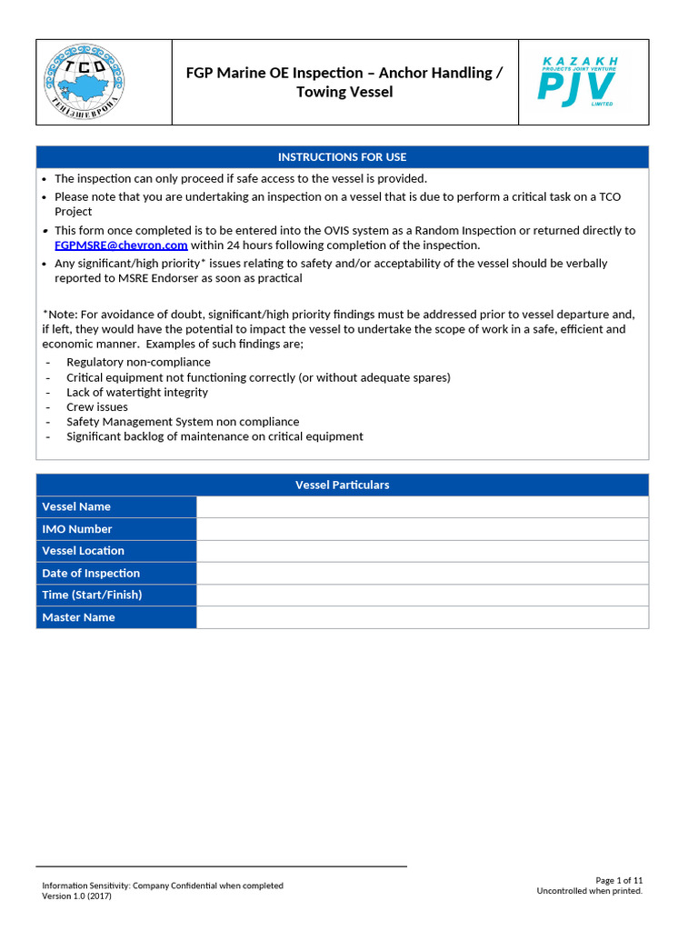 OE Inspection - AH-Towing Vessel (1.0) | PDF | Shipping