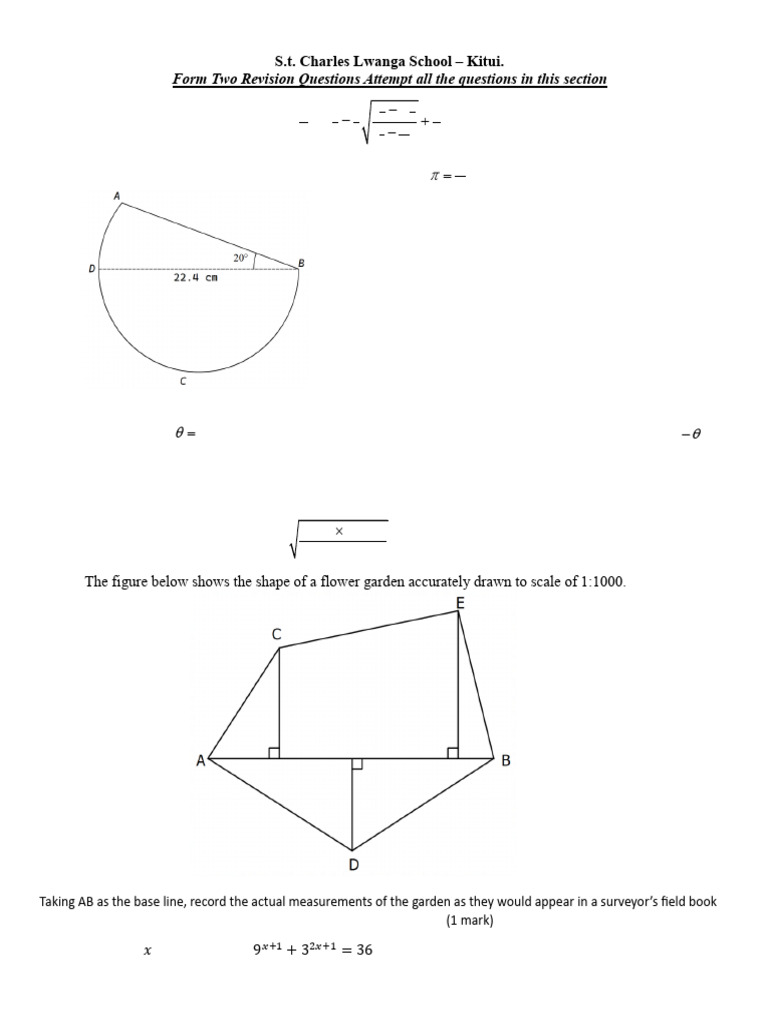 F2 Mathematics Revion Question Set 2 - Question Paper | PDF | Area | Circle