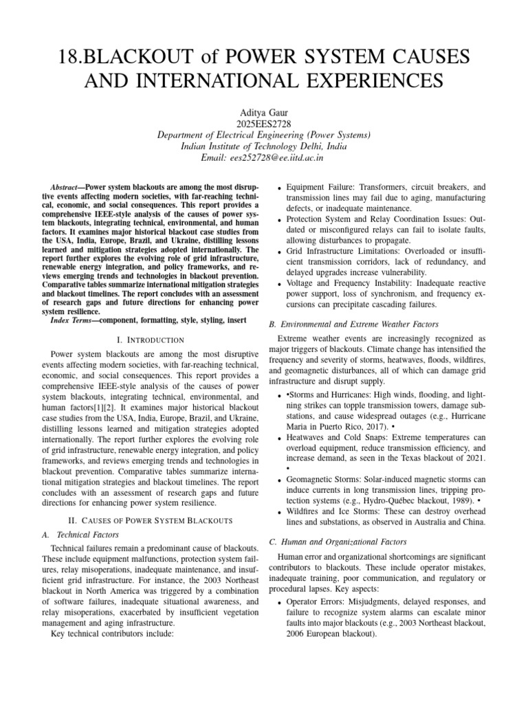 Causes and Lessons of Power Blackouts | PDF | Electrical Grid ...