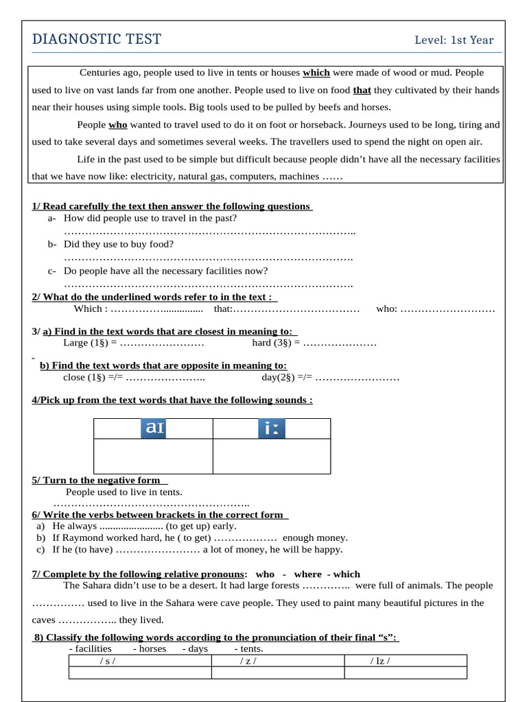 Diagnostic Evaluation First Year Literary and Scientific | PDF ...