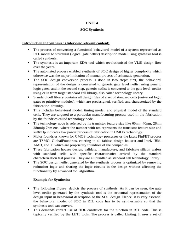 Unit4 Notes | PDF | Logic Synthesis | Semiconductor Device Fabrication