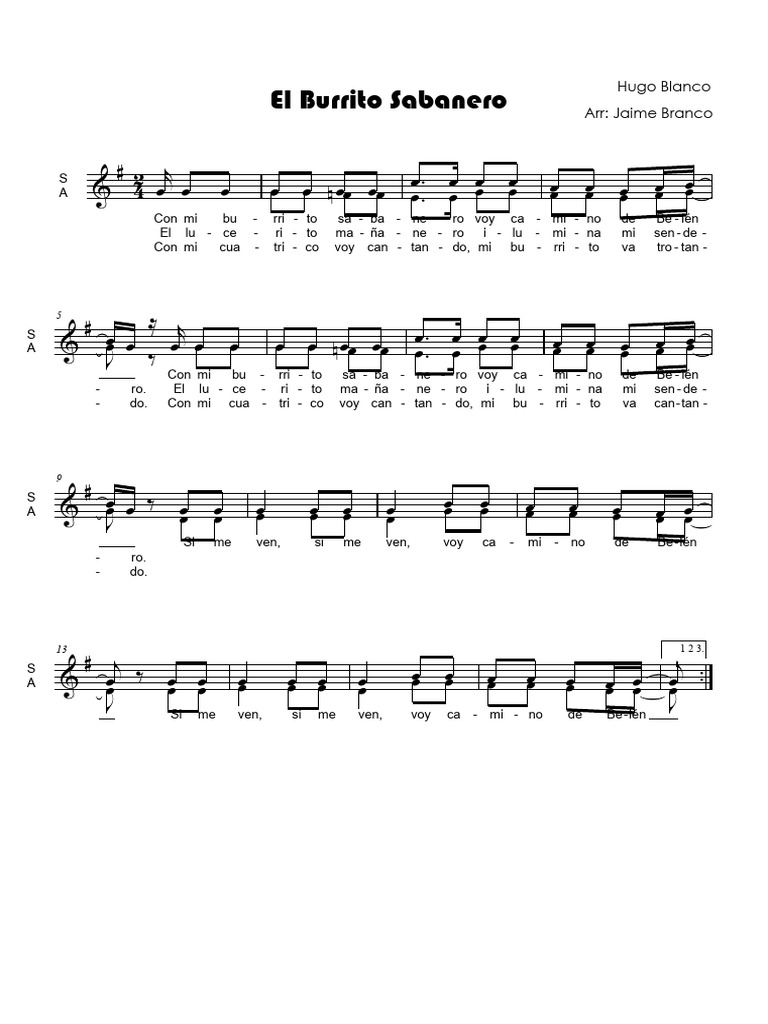 Letra de El Burrito Sabanero | PDF