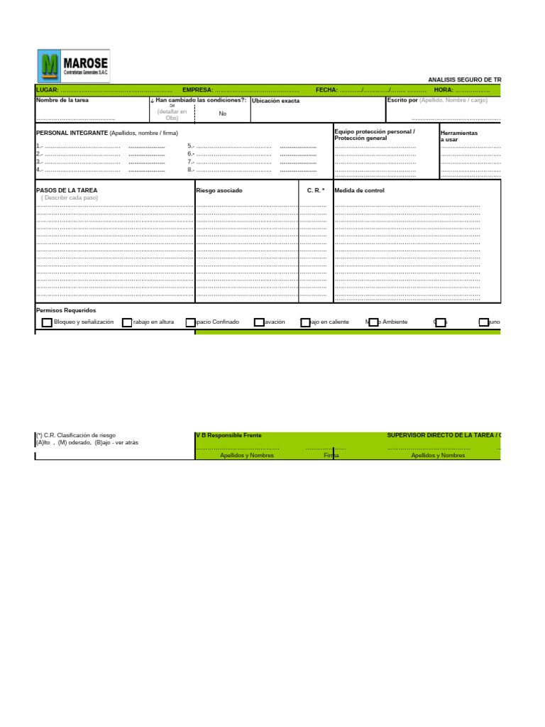 Formato AST 2018 | PDF | Seguridad y salud ocupacional