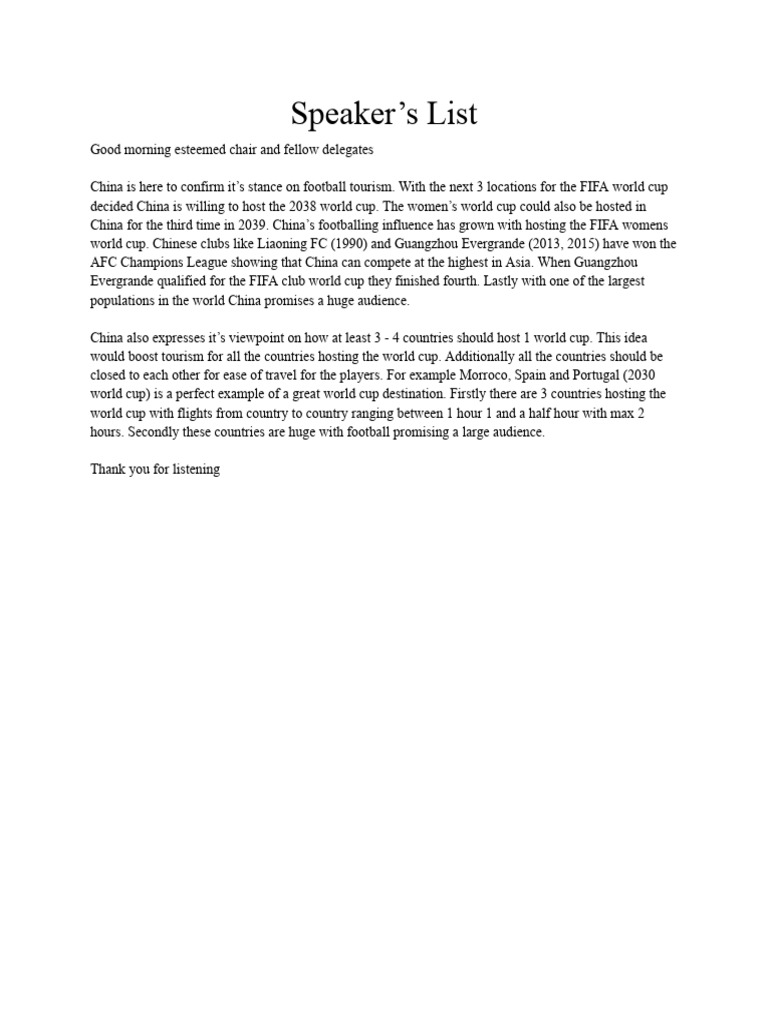 Speaker's List | PDF