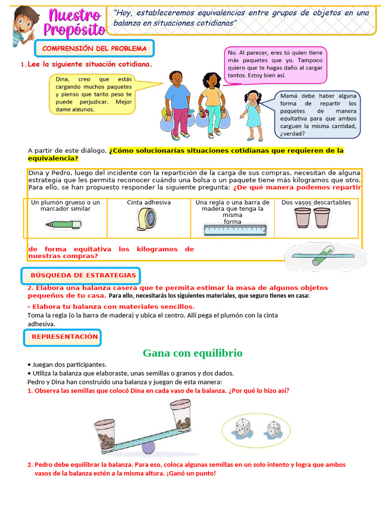 Jugamos Con La Balanza y Establecemos Equivalencias Matematica Practica | PDF | Balanza