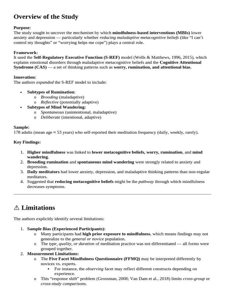Overview of The Study | PDF | Metacognition | Mindfulness