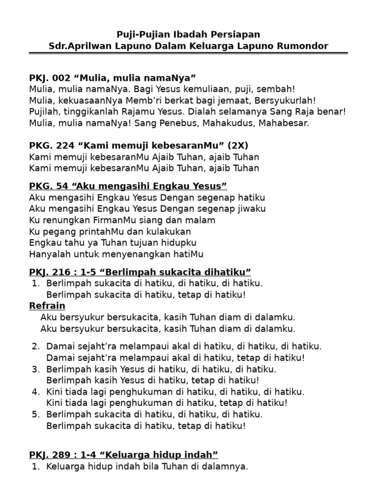 Pujian Ibadah Kel.lapuno Rumondor | PDF