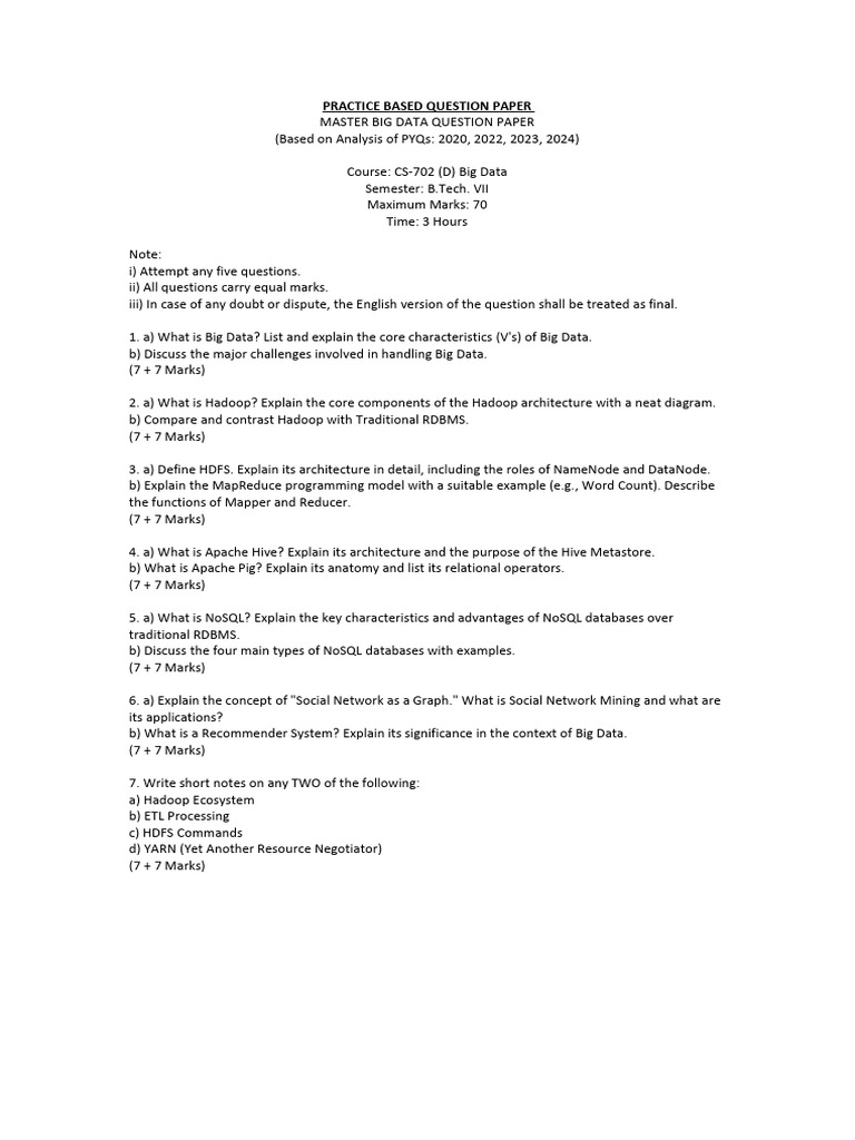 Big - Data - Practice Based Question Paper | PDF