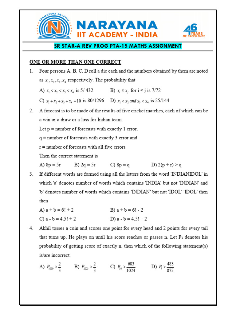 SR Star Co SC - Model A Revision Prog - Pt-15 - Maths - Assignment@f ...
