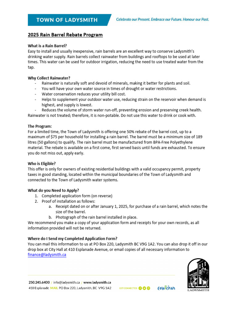 Ladysmith Rain Barrel Rebate 2025 | PDF | Hydrology And Urban Planning ...