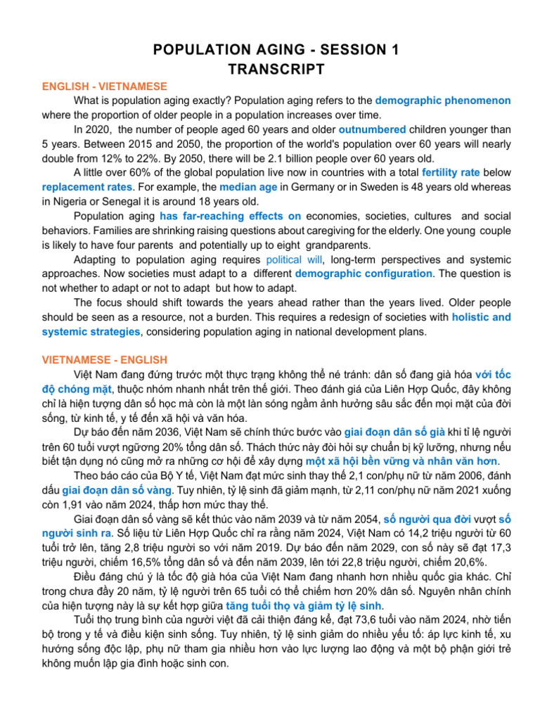 Transcript Population Aging Session 1 | PDF