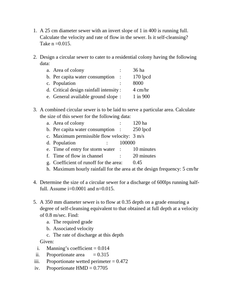 Numericals - Hydraulic Design | PDF | Discharge (Hydrology) | Storm Drain