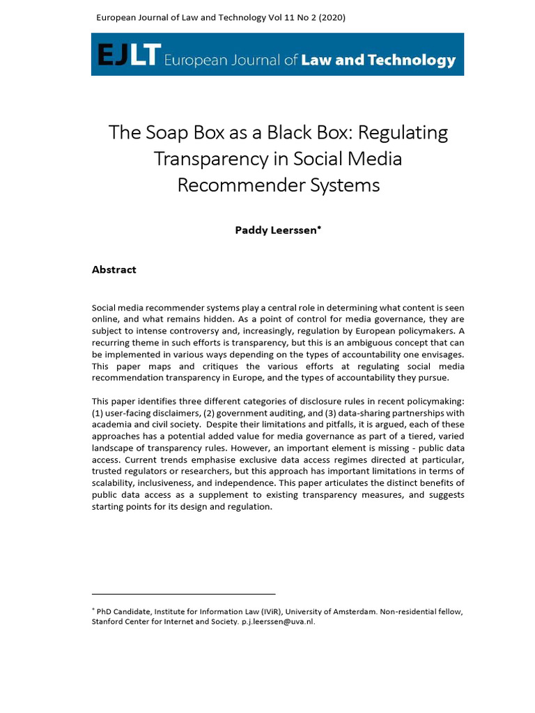 The Soap Box As A Black Box. Regulating Transparency in Social Media ...