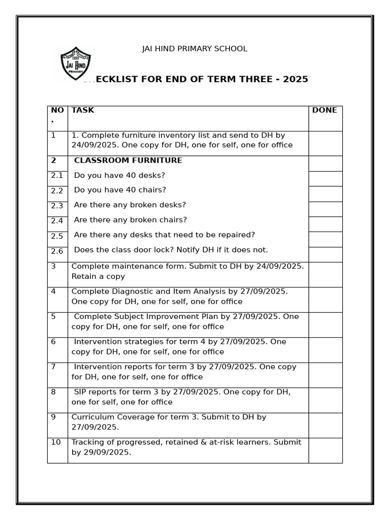 Checklist - t3 - 2025 | PDF | Learning